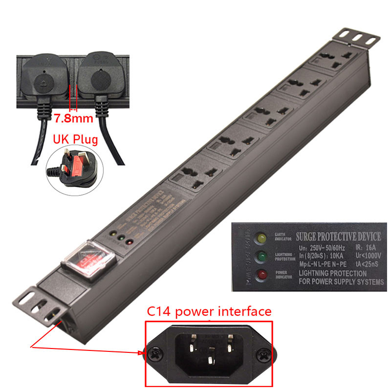 PDU Power Strip Distribution Unit Switch C14 interface Surge Ground ...