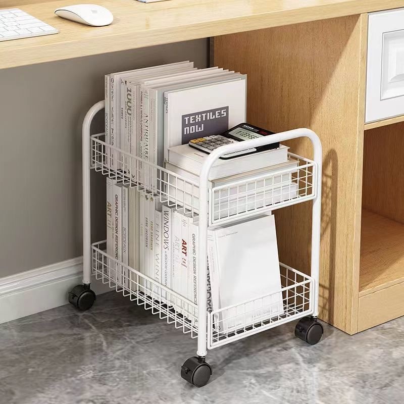 [in stock] Small Bookshelf Floor Storage Rack Movable with Wheels ...