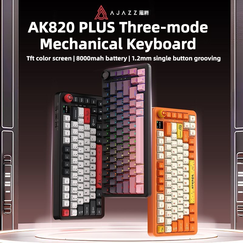AJAZZ AK820MAX PLUS Wireless Bluetooth 2.4g Mechanical Keyboard Three-mode Customized TFT Color ...