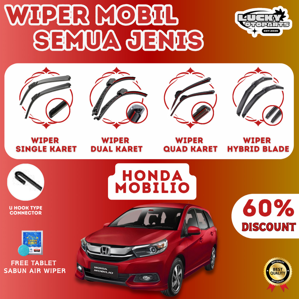 Car Wipers - Honda Mobilio Cars - Frameless Soft Dual Quad Hybrid Blade ...