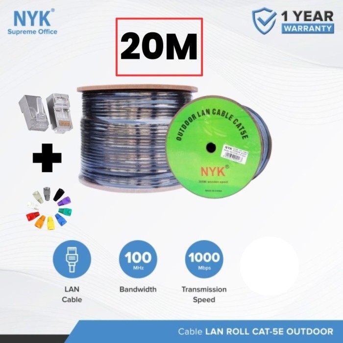 20 Meter lan Cable nyk Outdoor cat 5e utp - Cable lan rj45 nyk cat5 ...