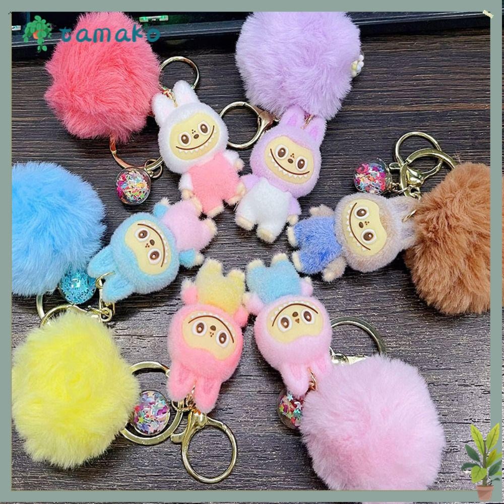 TAMAKO Flocking Labubu Keychain, Labubu Key Ring Cartoon Small Sheep ...