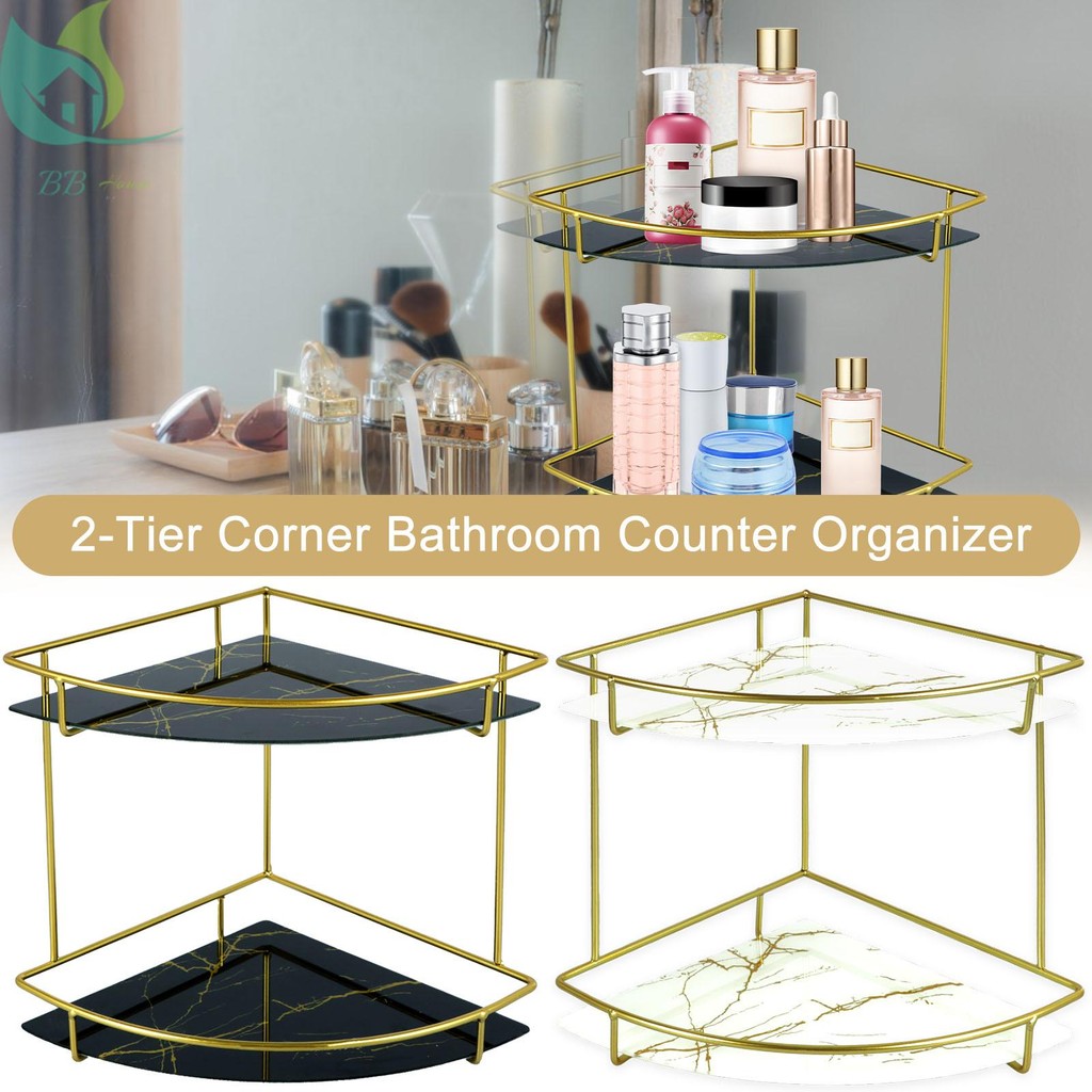 2 Tier Corner Bathroom Counter Organizer Metal Counter Corner Shelf ...