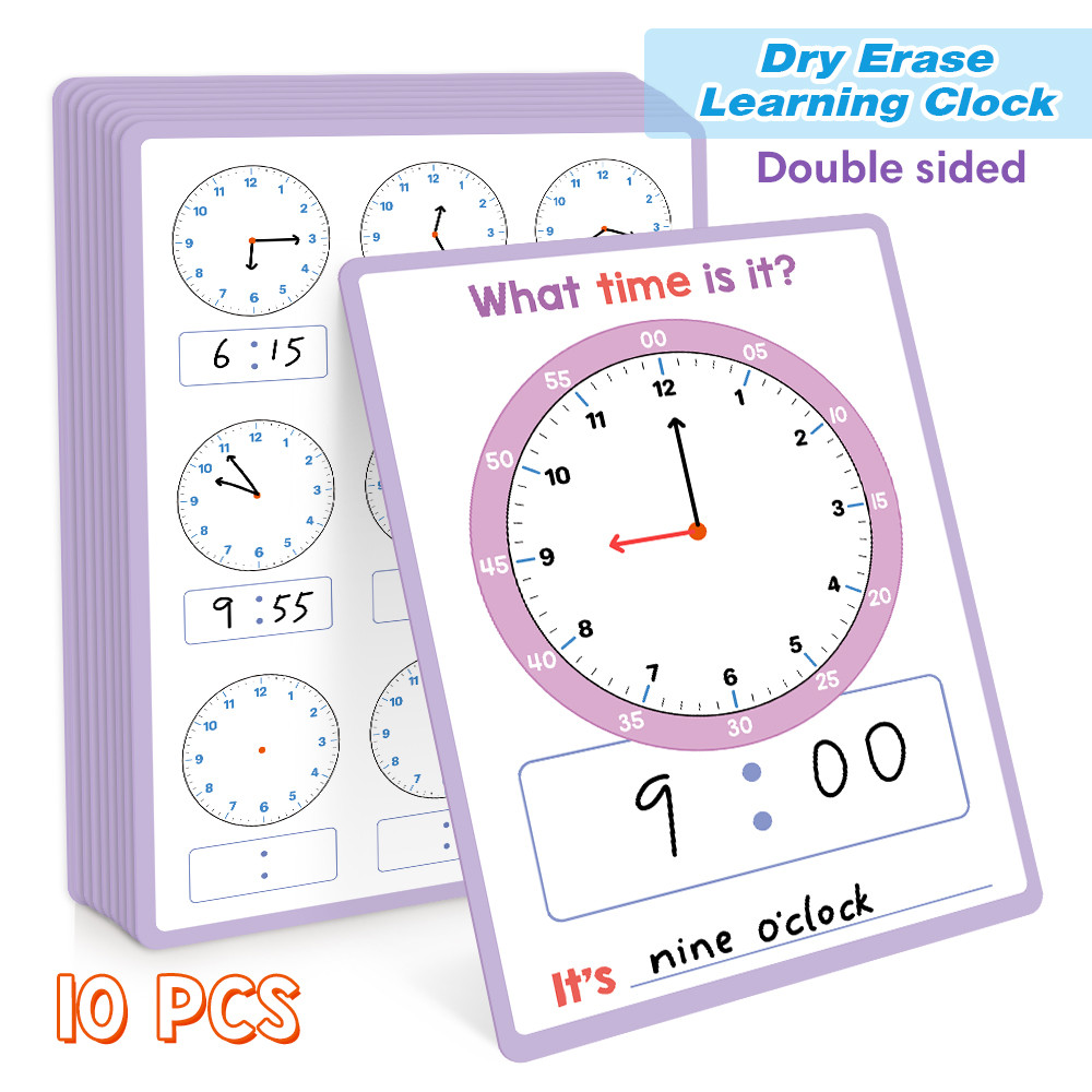 Children Learning Clock Educational Poster Erasable Demonstration ...