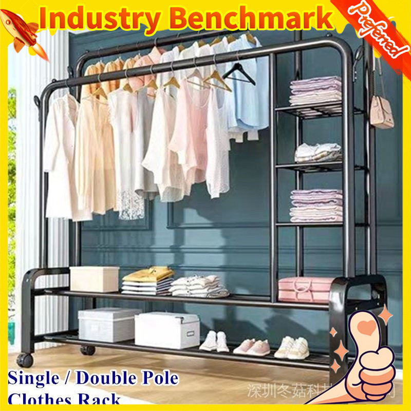 【Overseas Stock】Sturdy Stand Clothes Single Double Pole Rack Stainless ...