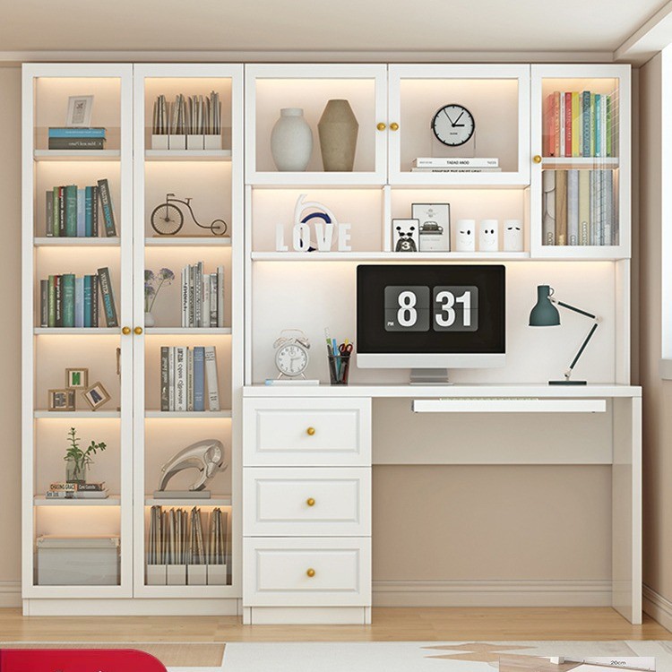 [SG Sales] Solid Wood Desk Bookshelf Integrated Desk Bookcase Set ...
