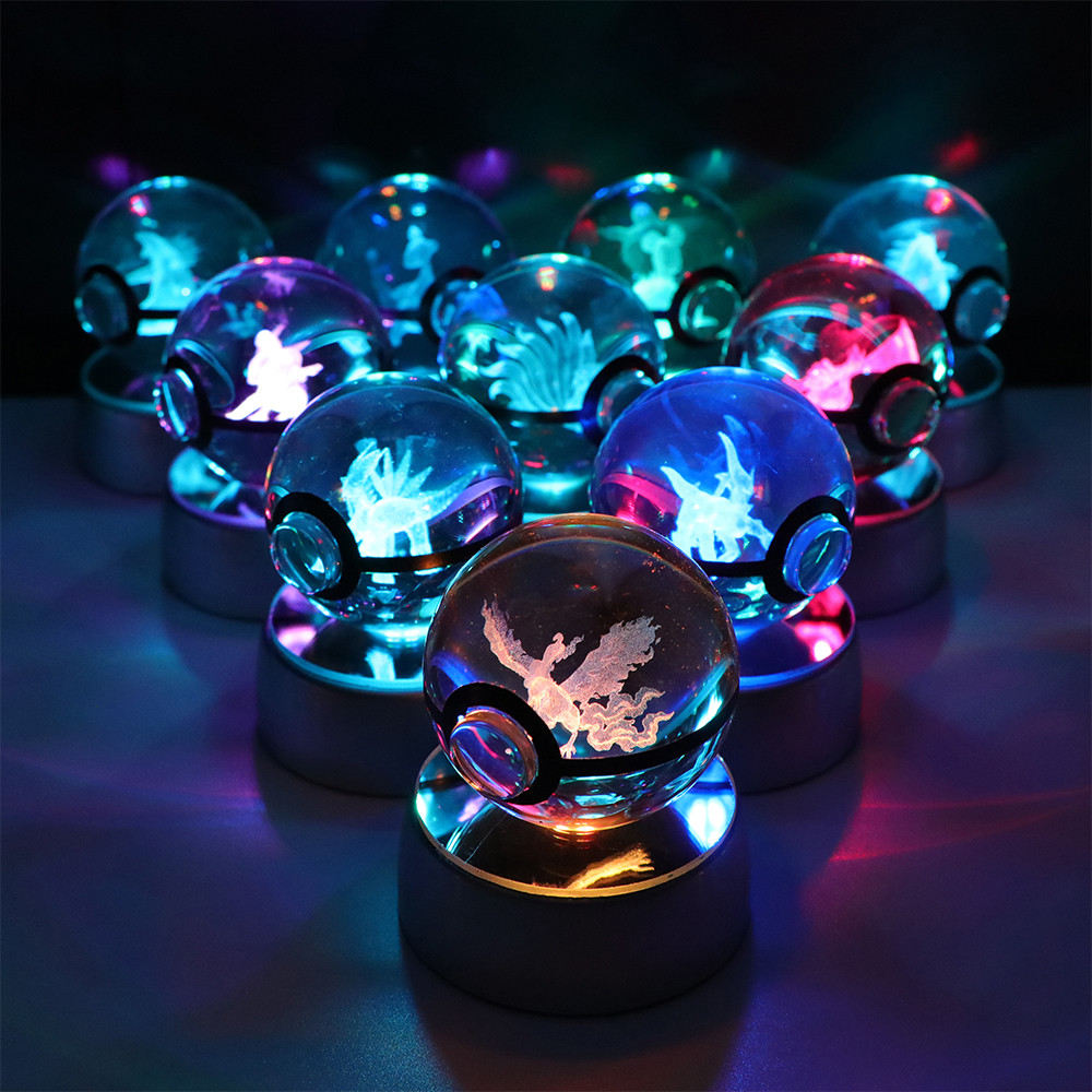 Pokemon 3D Crystal Ball Pikachu Gengar Eevee Mewtwo Anime Game Pokeball ...
