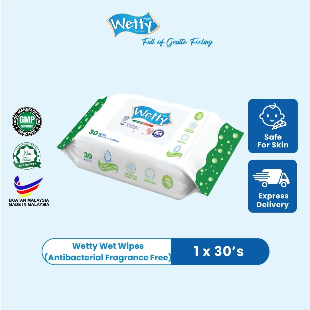 Wetty Antibacterial Fragrance-Free Wet Wipes Wet Tissue Tisu Basah (1 x ...