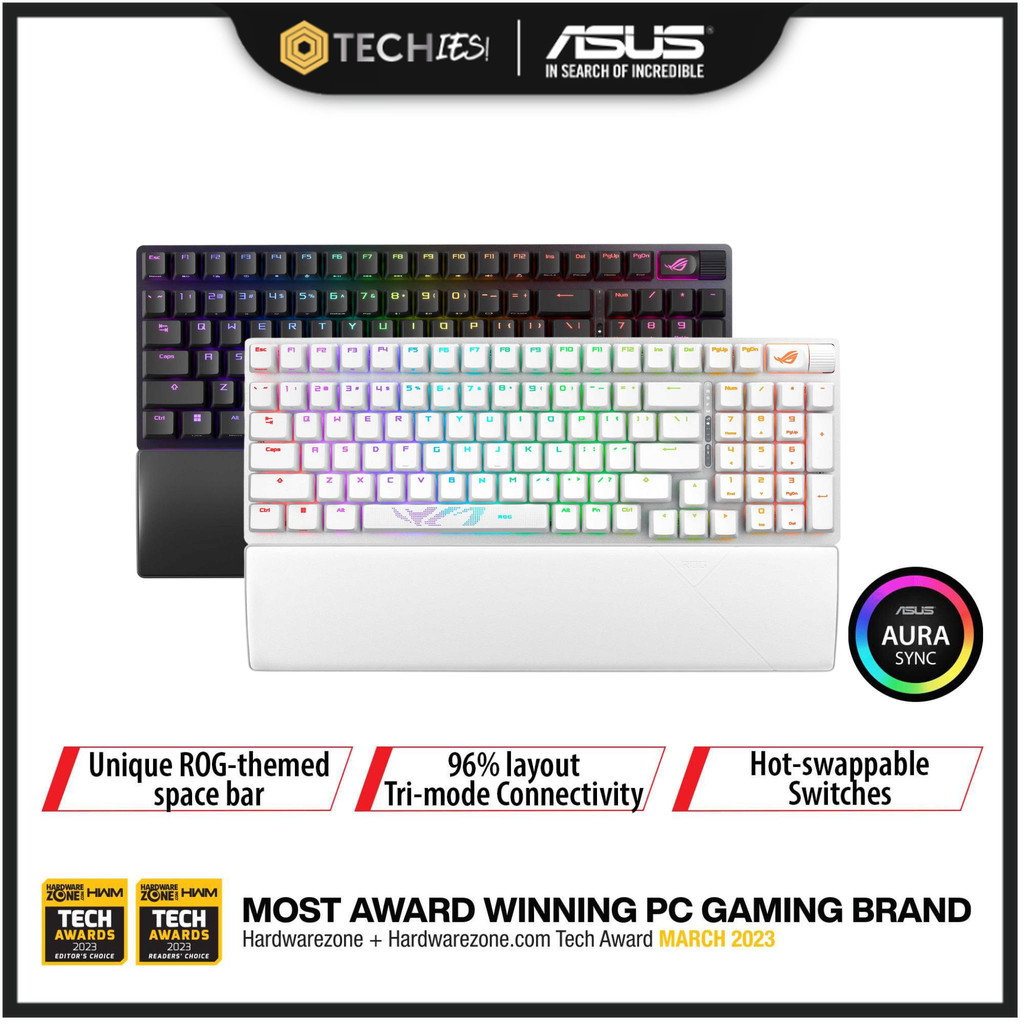 ASUS ROG Strix Scope II 96 Wireless Gaming Keyboard, Hot-Swappable Pre ...