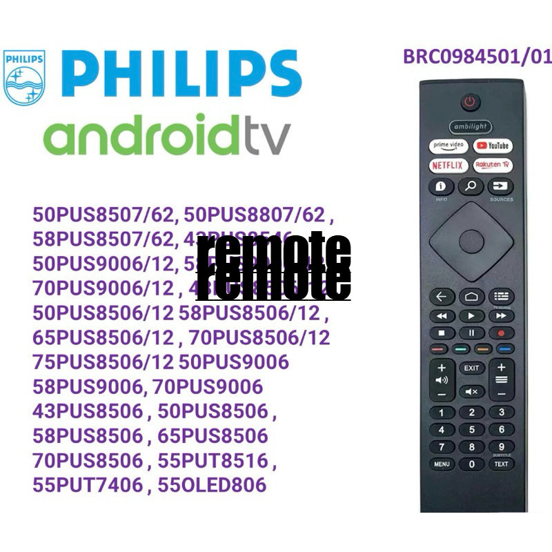 Philips 4K Smart Android TV Remote Control BRC0984501/01 Philips TV ...