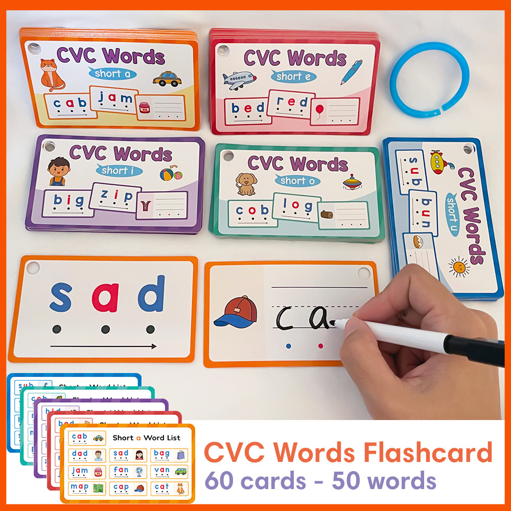 CVC Words Flashcards for Kids - Short Vowel Sounds Phonics Learning ...