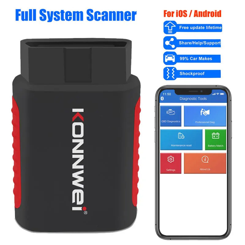 KONNWEI KDIAG MINI OBD2 Full System Auto Scanner Reset SAS/EPB Service ...