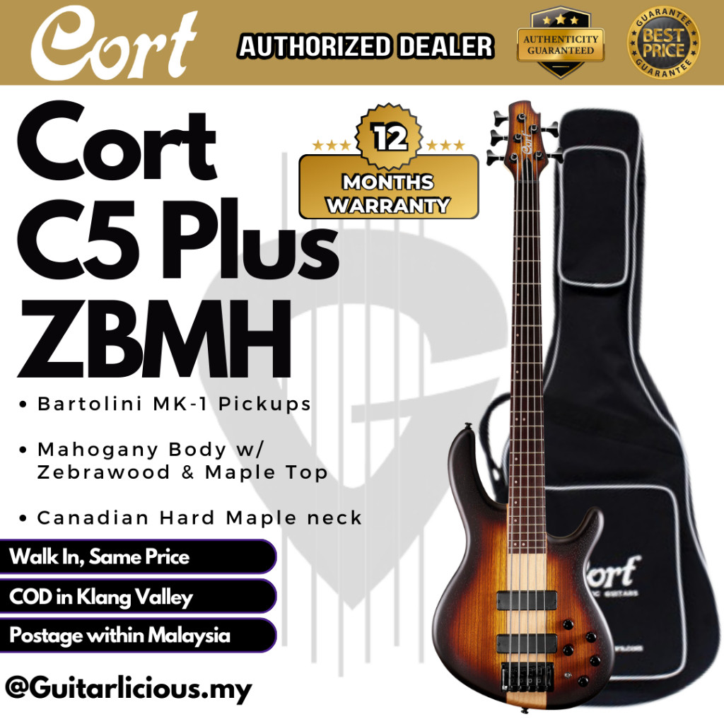 Cort C5 Plus ZBMH Electric Bass Guitar with Bag - Open Pore Tobacco ...