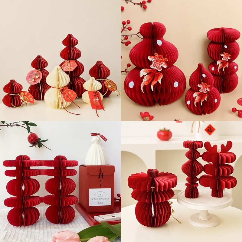 2025 New Year Red Honeycomb CNY Table Ornaments Spring Festival Home ...