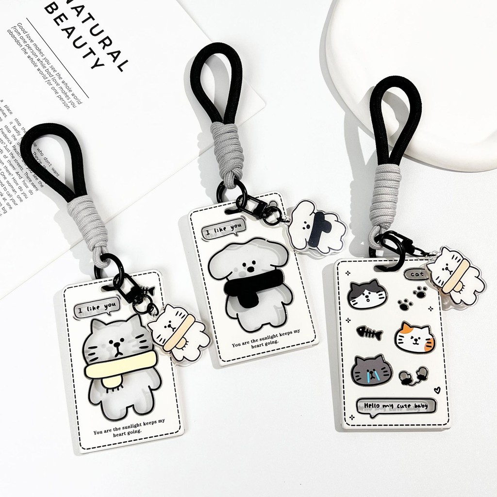 Transparent Cover Name Tag with Cute Cat Design - Student ID Badge ...