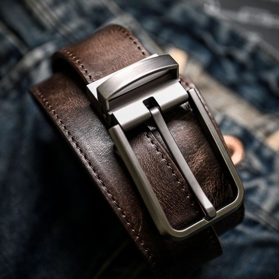 3.3CM Pure Cowhide Genuine Leather Belts High Quality Jeans Pin Buckle ...