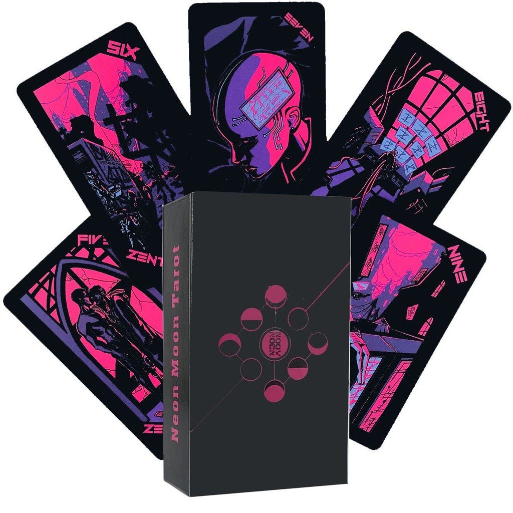 Neon Moon Tarot Neon Tarot Cyberpunk Style English Board Game Card Neon ...