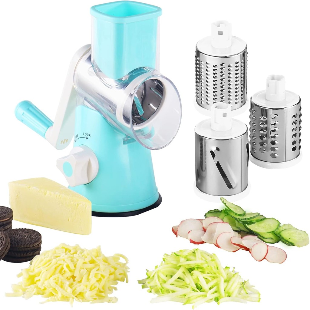 Rotary Cheese Grater-3-in-1Stainless Steel Manual Drum Slicer,Rotary ...