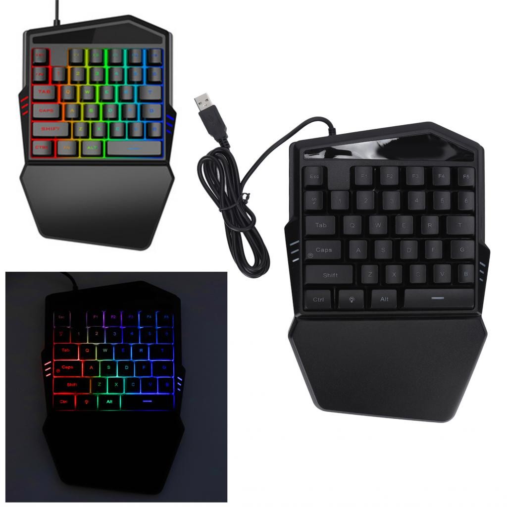Sakurabc One Handed Gaming Keyboard USB Wired RGB Backlit 35 Keys Mini ...