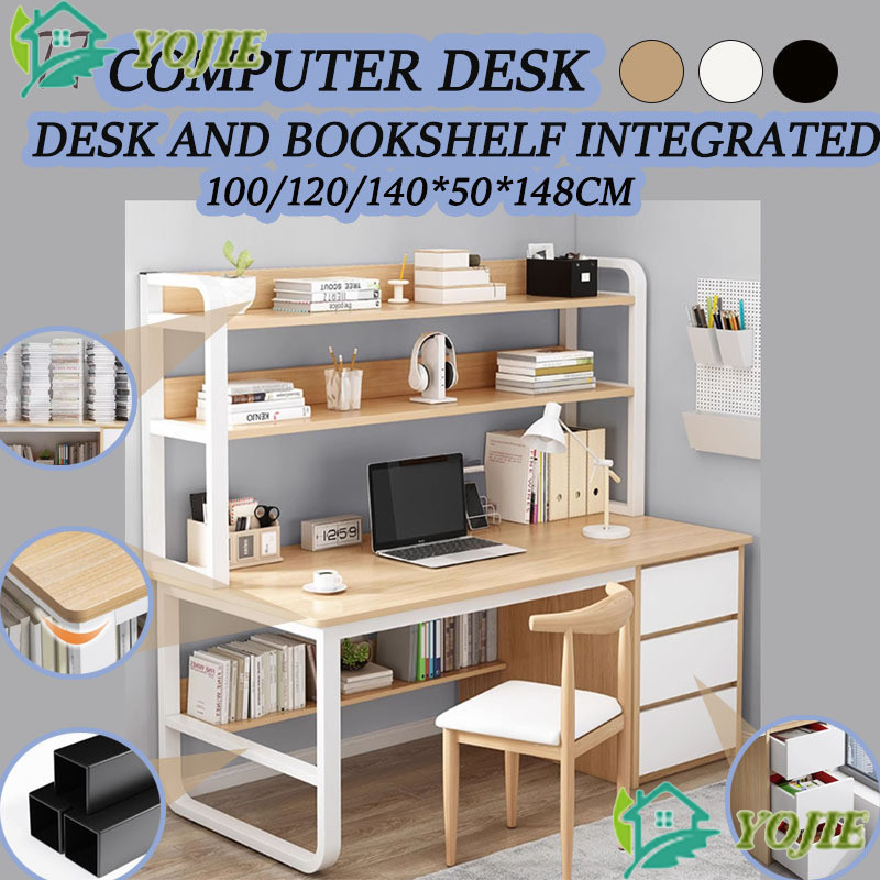 TT Study Desk Computer Desk Modern Study Easy with Drawer Bookcase ...