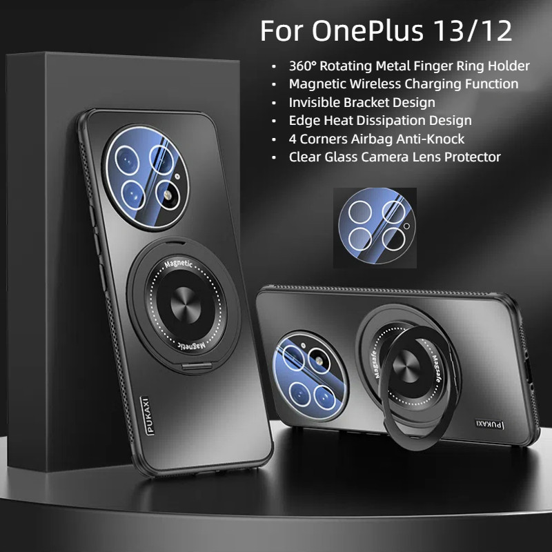 360° Rotating Metal Magnetic Ring Holder Invisible Bracket Hard Case For OnePlus 13 12 Glass ...