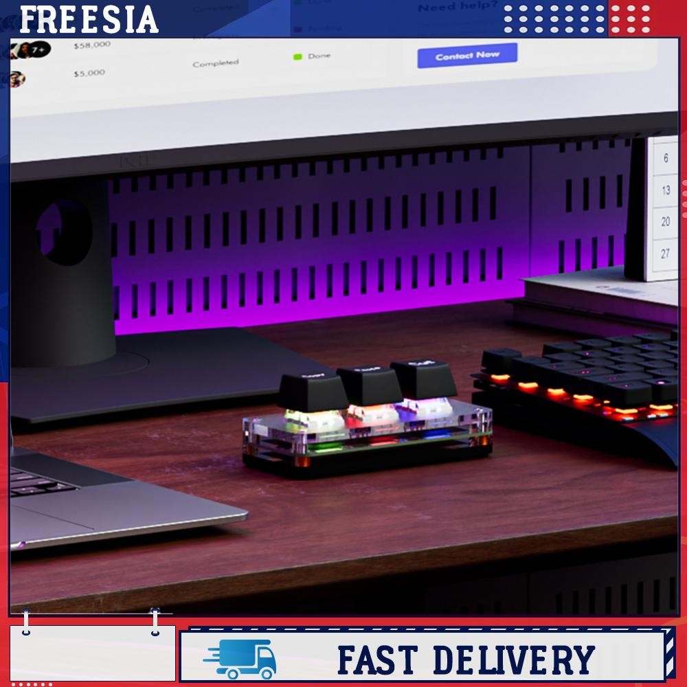 RGB Mini Cut Copy Paste Keyboard 3-Key USB Type-C Gaming Mechanical ...