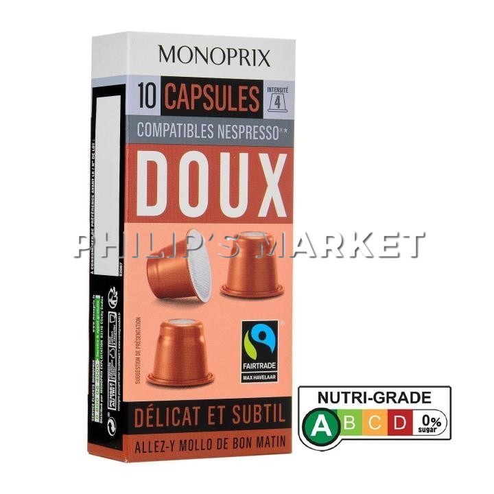 Monoprix 10 Soft And Delicate Nespresso Compatible Coffee Capsules 50g ...