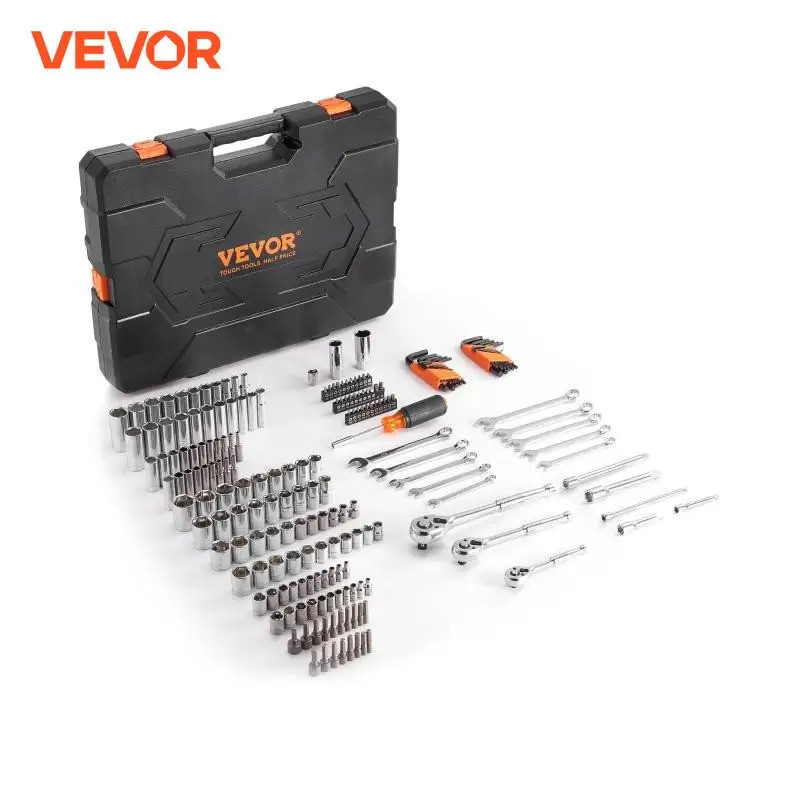 VEVOR Mechanics Tool Set and Socket Set Deep and Standard Sockets 145/205 Pcs SAE and Metric ...