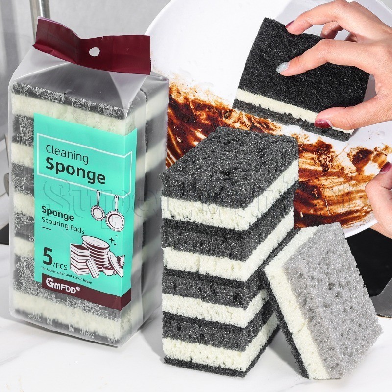 5Pcs High-Density Scrub Sponge - 3-Layer Thickened Sponge Wiper - Long ...