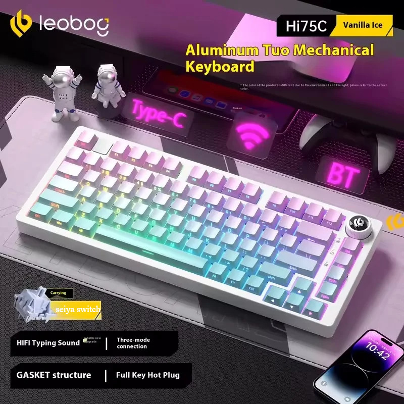 NEW LEOBOG Hi75C Full Aluminium Mechanical Keyboard 3Mode Wired RGB Kit Customed with Knob Hot ...