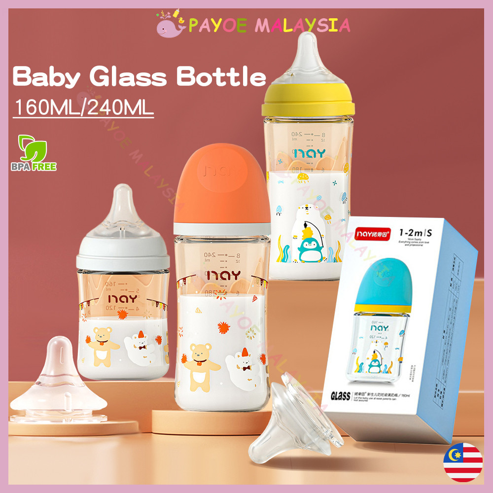 Payoe 240ml Glass Botol Susu Wide Neck Baby Feeding Bottle Glass Milk ...