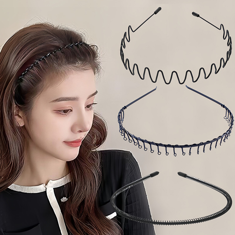 Black Invisible Metal Hair Hoop Elastic Wave Shape Hairband Women Men ...