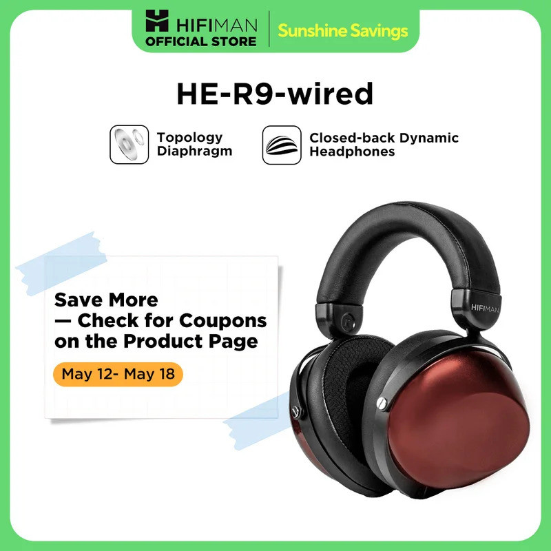 HIFIMAN HE-R9 Dynamic Closed-Back Over-Ear Headphones with Topology Diaphragm-Wired Version ...