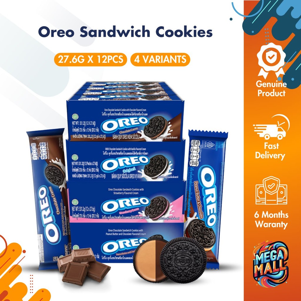 Oreo Sandwich Cookies Tray – 27.6g x 12pcs, Assorted Flavors, Crunchy ...