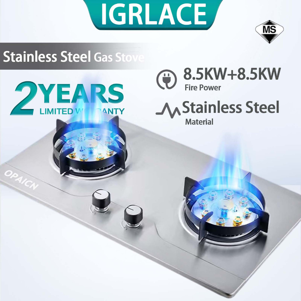 IGRLACE 8.5KW Stainless Steel Double Burner Gas Stove Desktop / Built ...