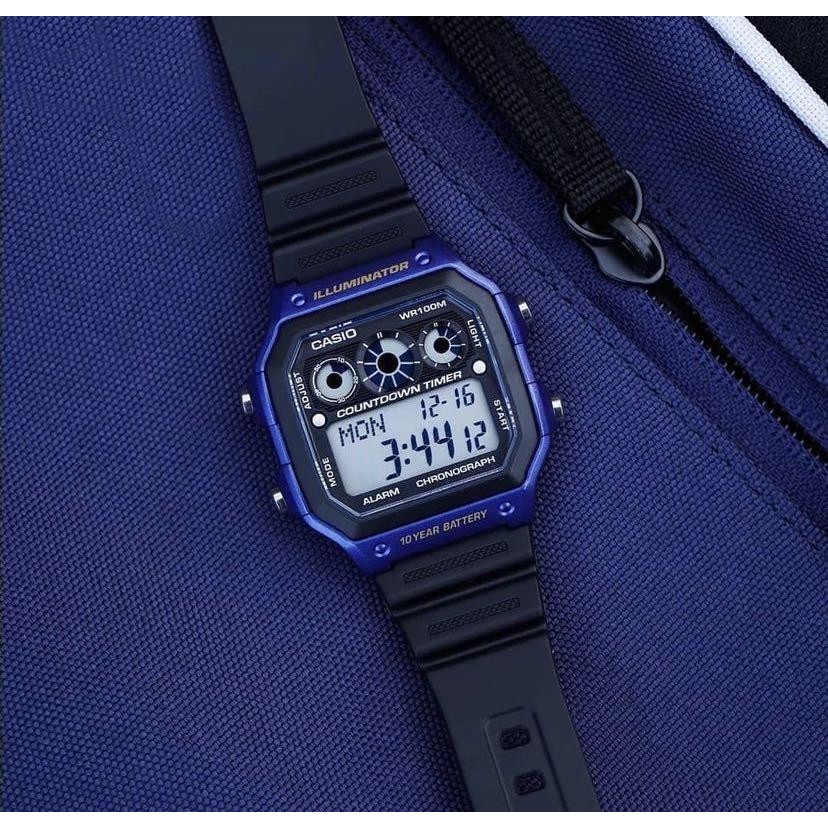 Casio AE-1300WH-2A Digital Blue & Black Resin Stopwatch Quartz Men's ...