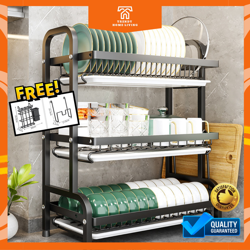 THL 3 Tier Dishes Rack Rak Pinggan Dish Rack Stainless Steel Dish ...