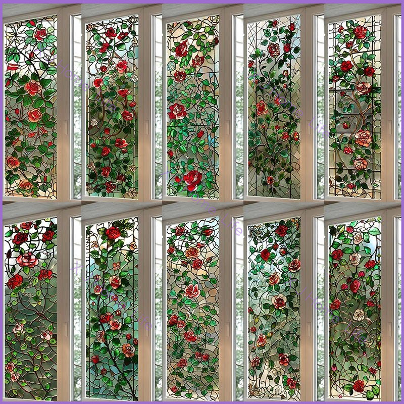 Retro Stained Glass Stickers Antique Distressed Window Grilles Stickers ...