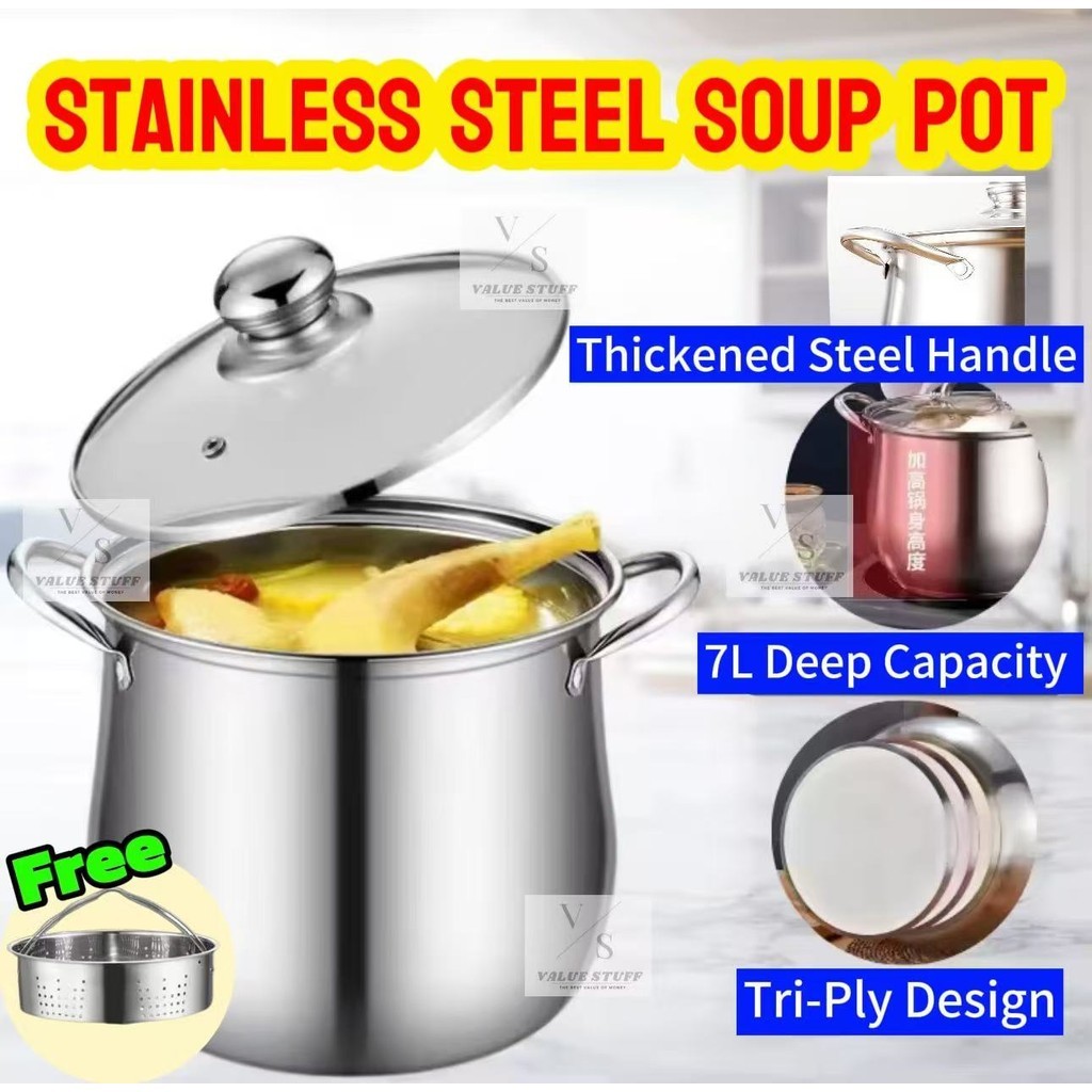 24CM Stainless Steel Extra Thickened Soup Pot Multipurpose No Chemical ...