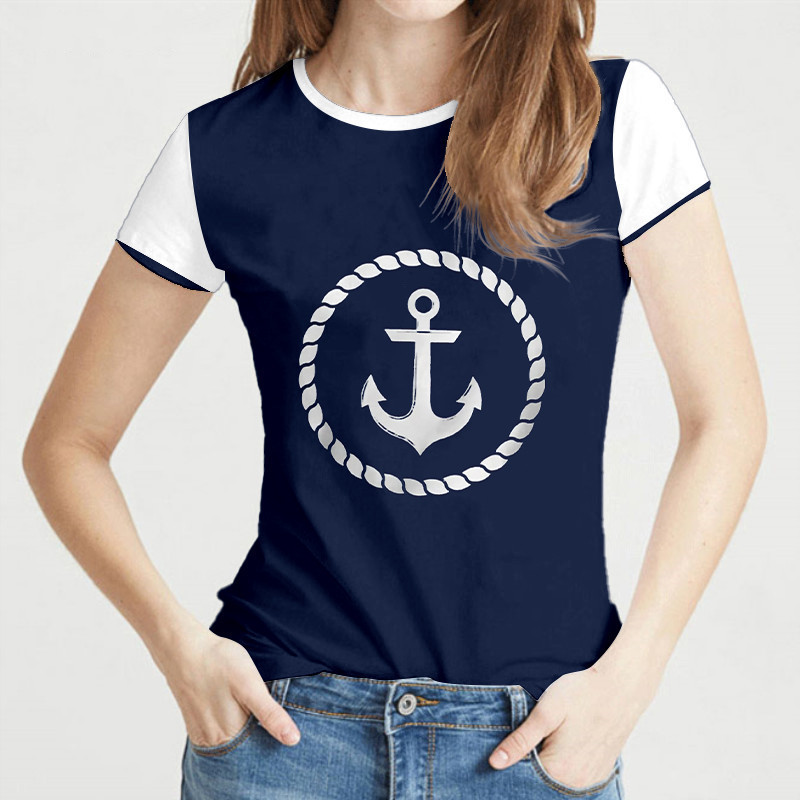2024 New Style T-Shirt For Women Anchor Print Top Summer Oversized T ...
