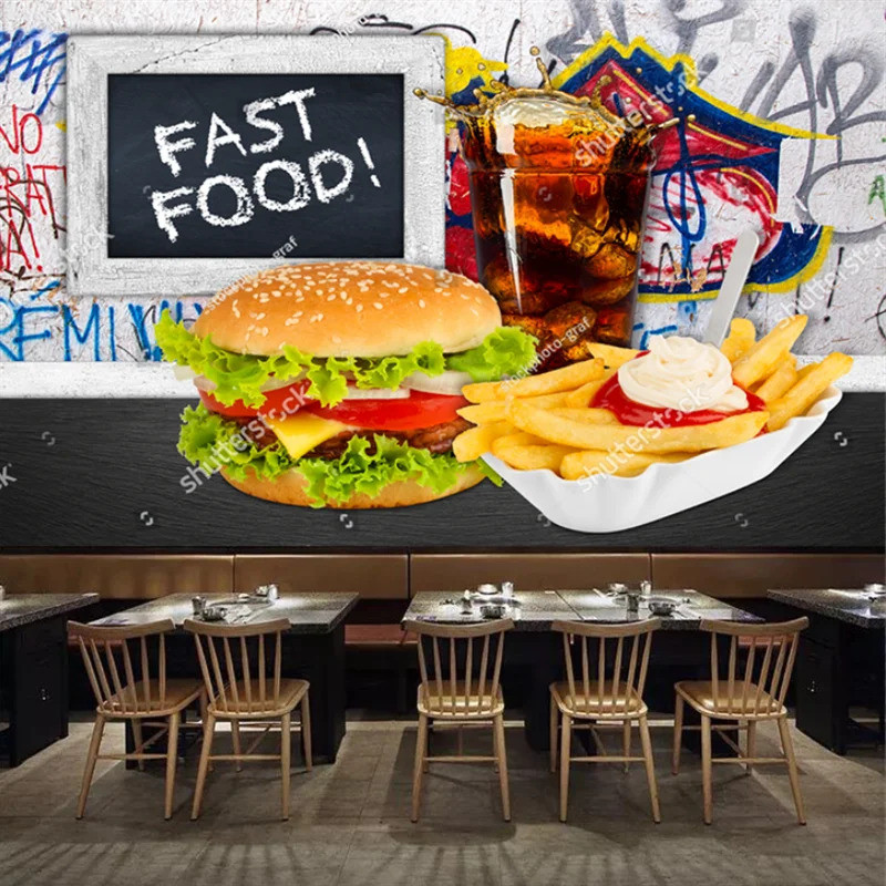 Custom wallpaper mural Wall Fast Food Burger French Fries Wallpaper ...