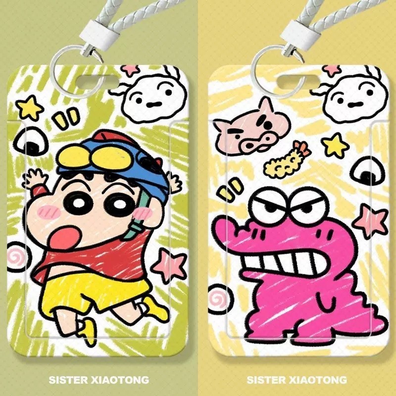 Crayon Shin Chan Card Cover With Woven Rope Cartoon Student Push-pull ...