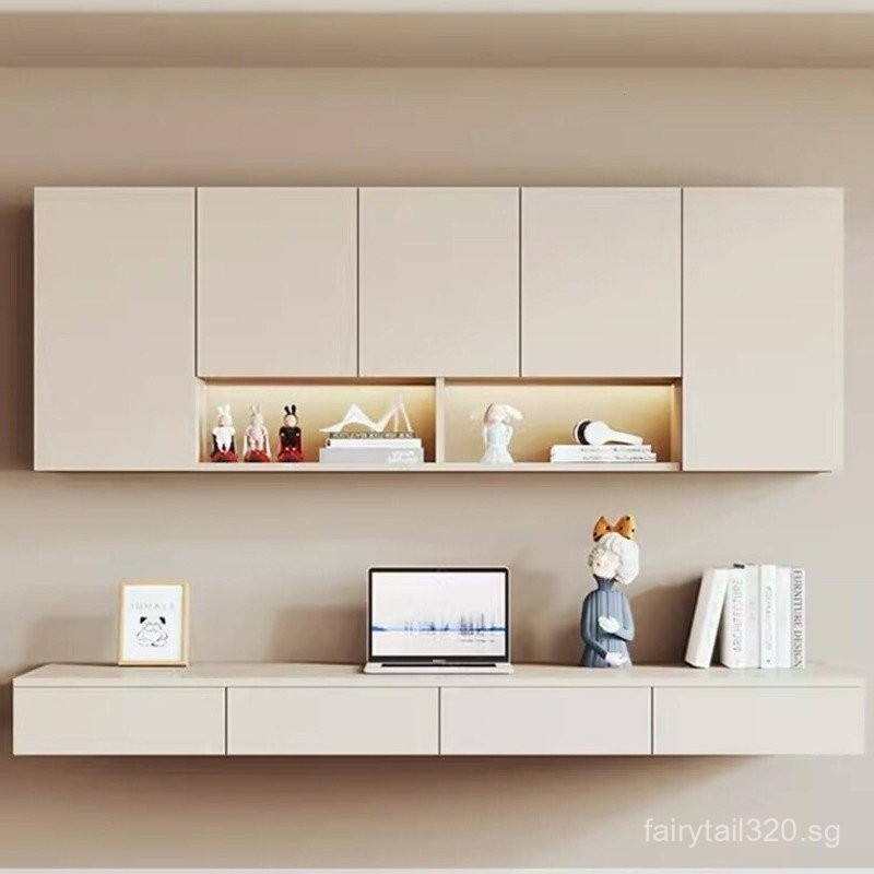 Solid Wood Suspended Wall Mounted Desk With Bookshelf Learning Desk ...