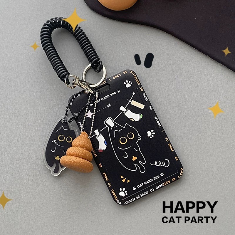 INS Happy Cat Card Case Key Set Cute Original Black Cat Card Cover ...