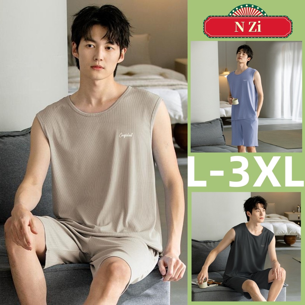 Pyjamas Men Pajamas Set Summer Sleeveless Sleepwear Man Simple Style ...