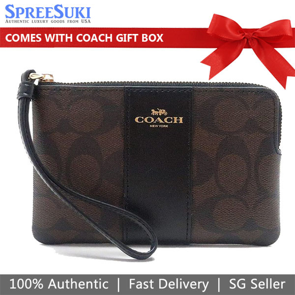 Coach Wristlet In Gift Box Small Wristlet Corner Zip Signature Leather ...
