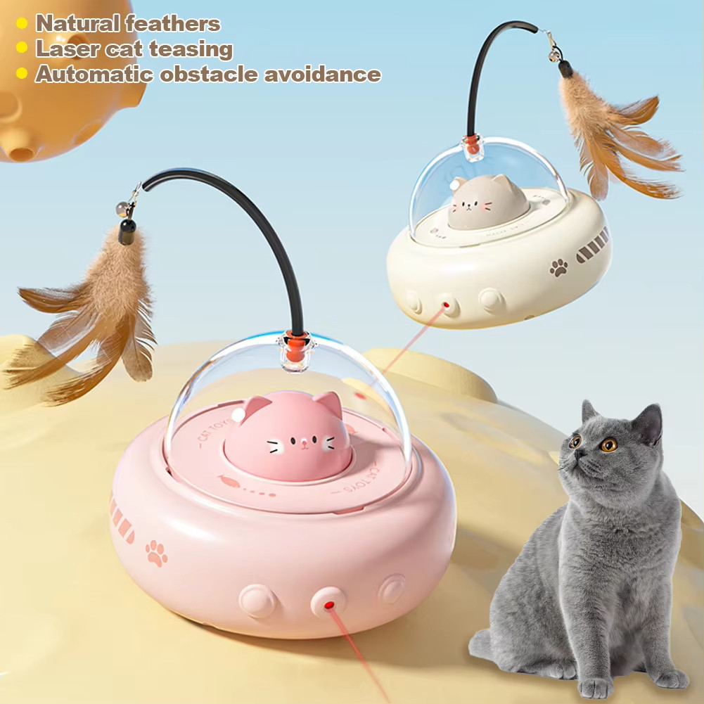 2pcs Intelligent Teaser Cat Toy Electric UFO Cat Teaser Stick With Bell ...