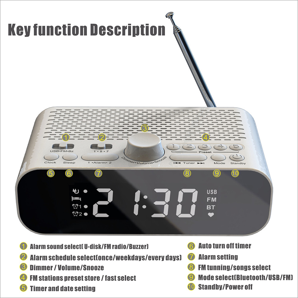 Digital Alarm Clock Radio BT FM Radio with Auto-Off Timer Digital Radio ...