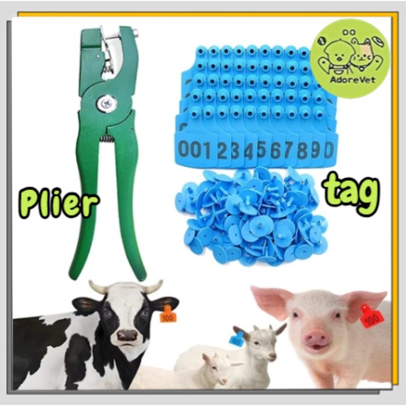 Livestock Animal Ear Tag Applicator Plier with Number 001-100 Ear Tags ...