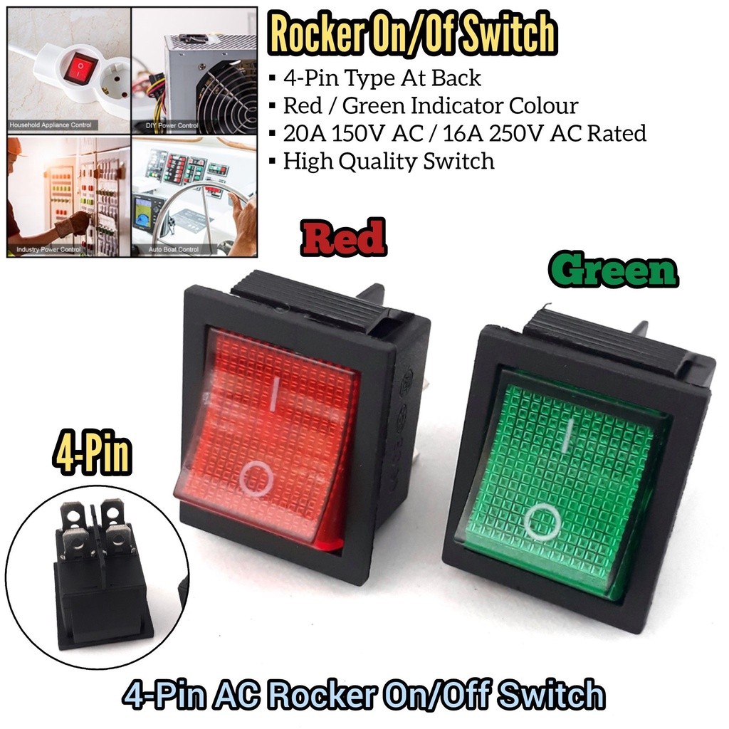 240V AC 4-Pin Rocker On Off Push Button Switch For Electrical ...